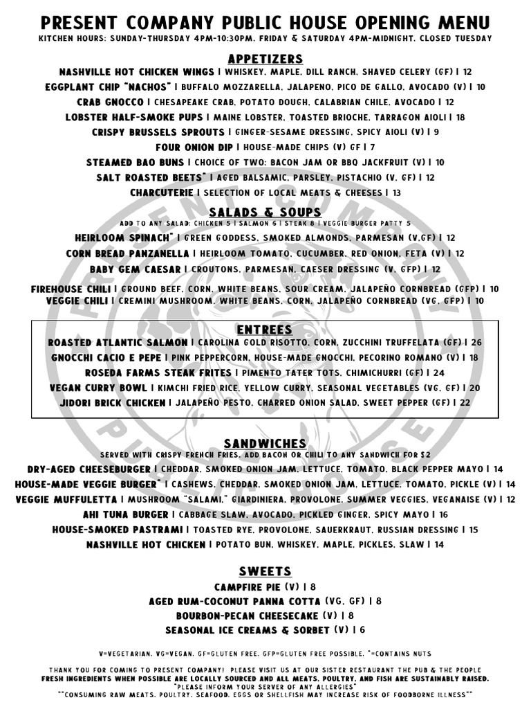 Present Company Dinner Menu | PDF | Salad | Coleslaw