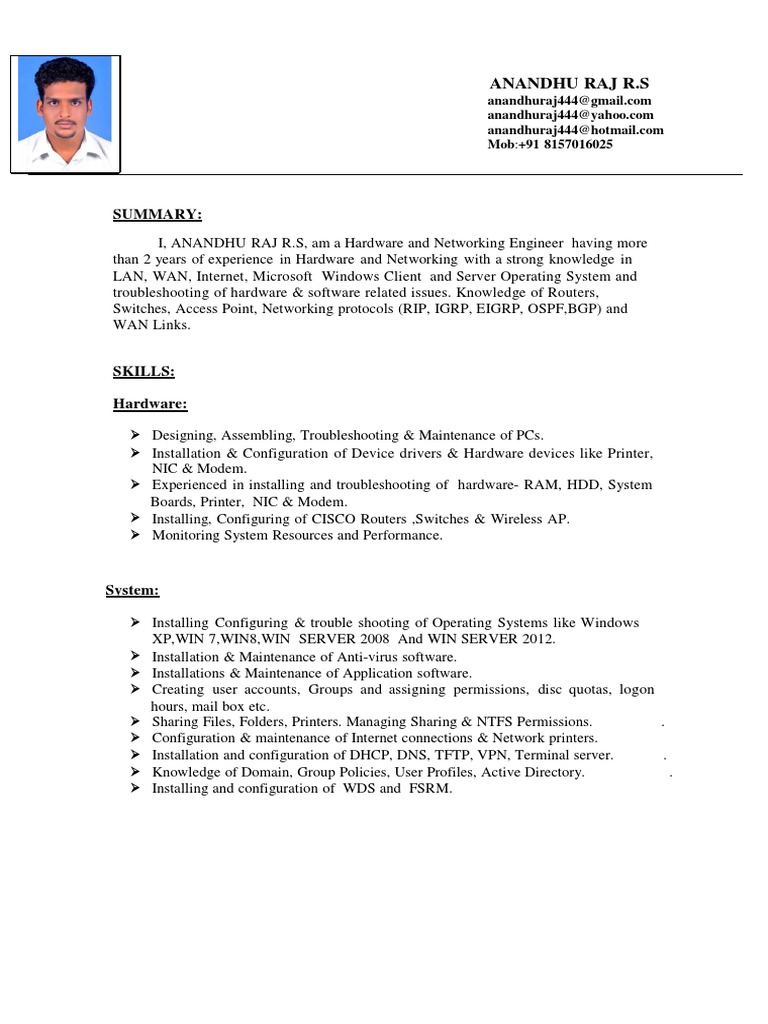 Summary:: Anandhu Raj R.S | PDF | Cisco Certifications | Computer Network