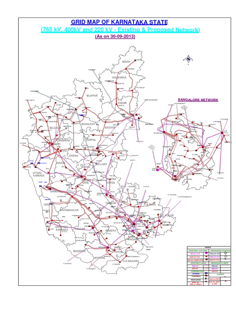 Karnataka Grid Map: 765kV & 400kV Lines | PDF | South India
