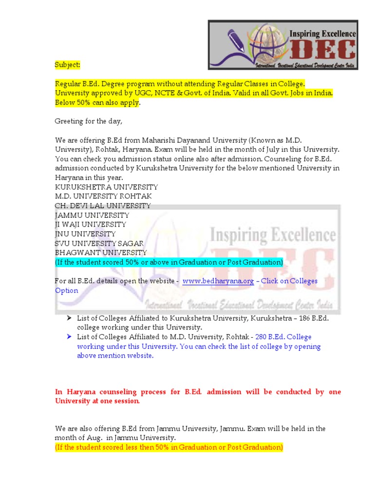 B.Ed Admission Details for 2025-2026 | PDF | Academic Degree | College