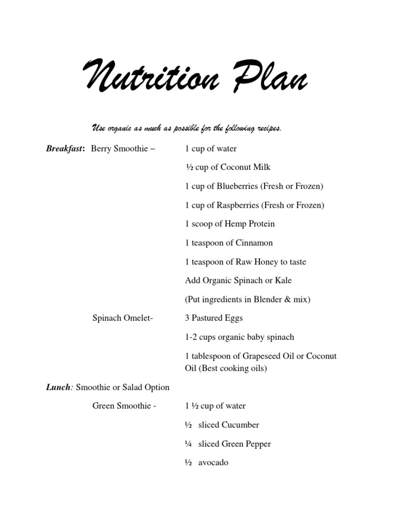 Nutrition Plan: Use Organic As Much As Possible For The Following ...
