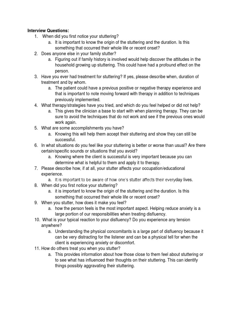 Fluency Interview Questions | PDF | Stuttering | Anxiety