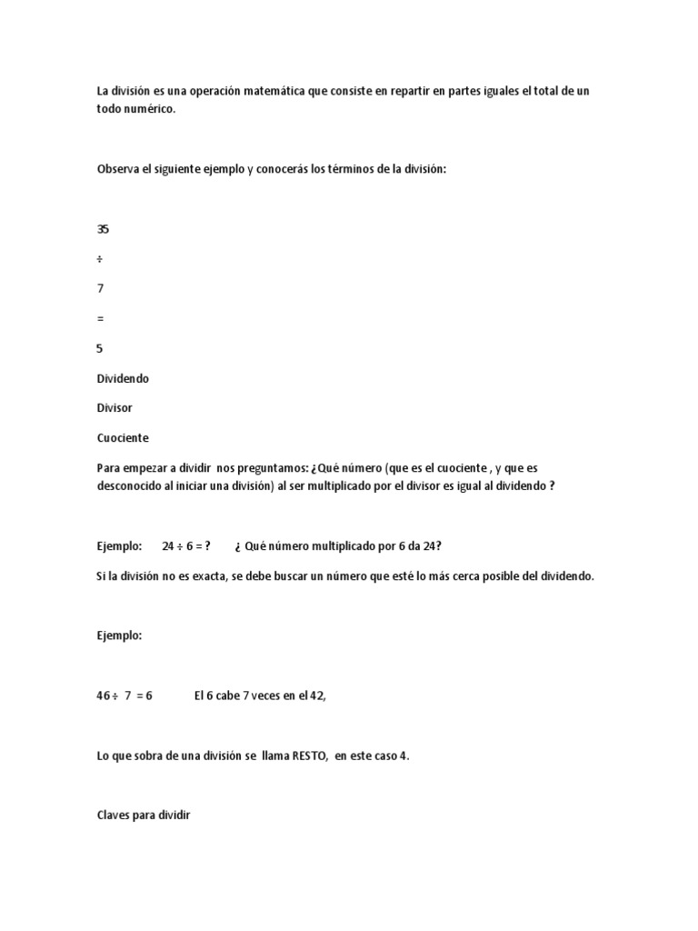 La División Es Una Operación Matemática Que Consiste en Repartir en ...