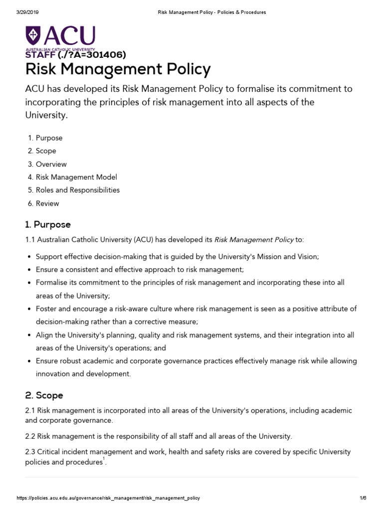 Risk Management Policy | PDF | Risk Management | Governance