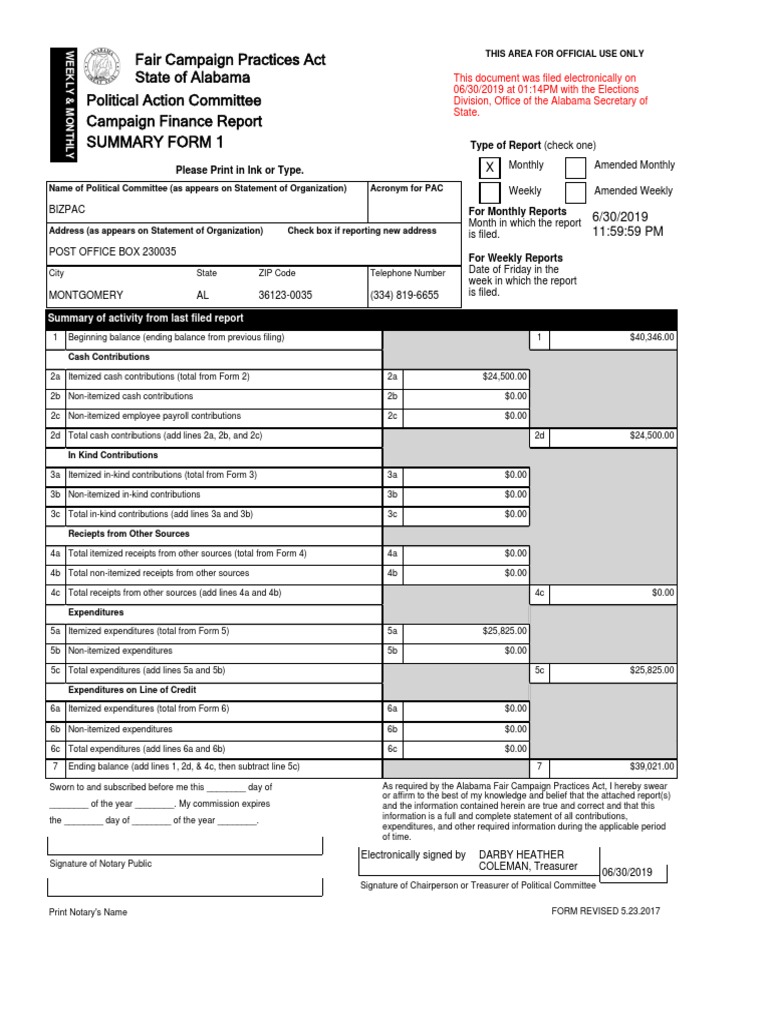 Campaign Finance Report From BIZPAC | PDF | Political Action Committee ...
