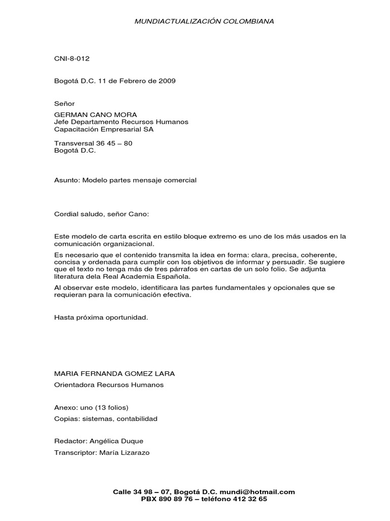 Carta Estilo Bloque Extremo | PDF