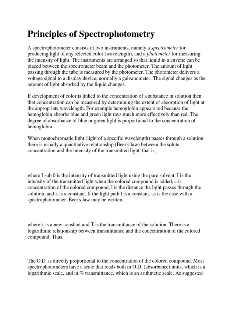 Principles of Spectrophotometry | PDF | Spectrophotometry | Molecular ...