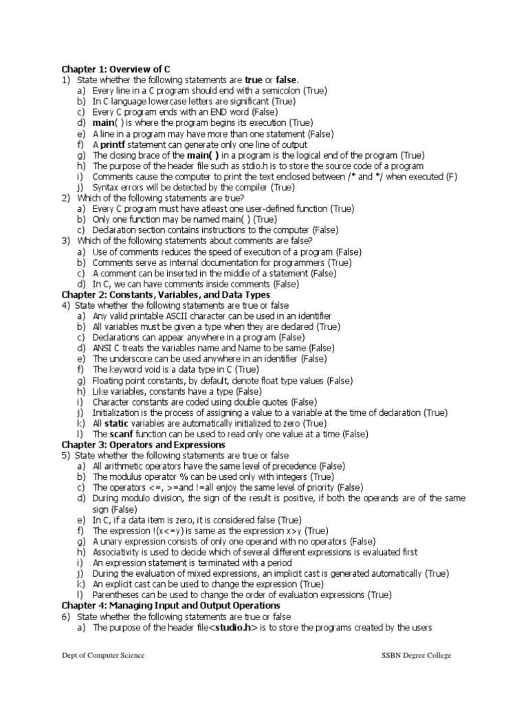 Assessing Fundamental Concepts in C Programming: A Review of Key ...