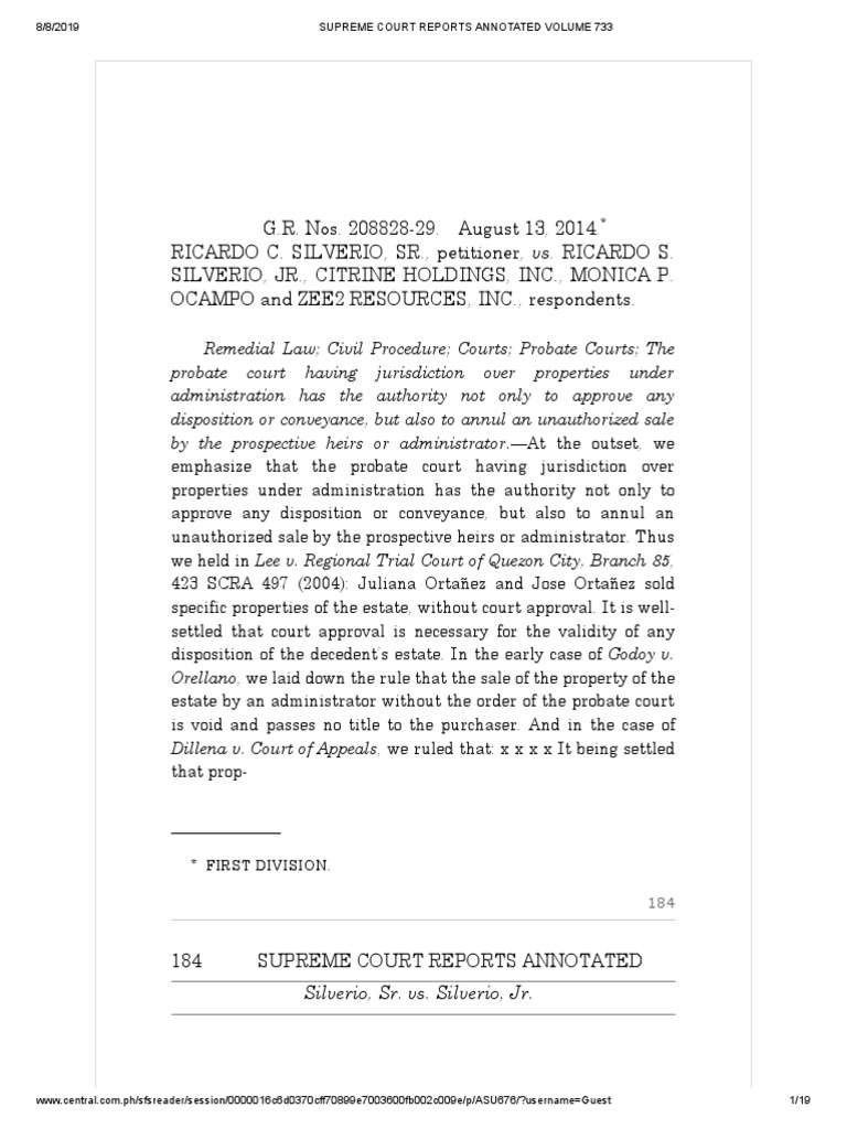 G.R. Nos. 208828-29. August 13, 2014. RICARDO C. SILVERIO, SR ...