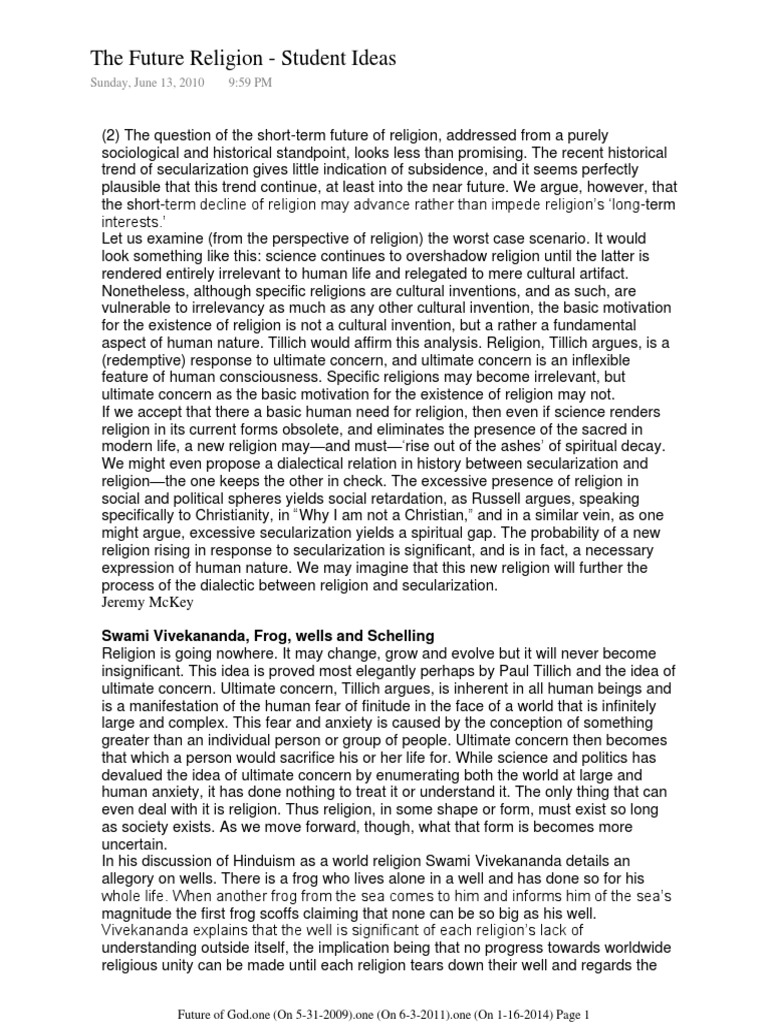 The Future Religion - Student Ideas | PDF | Spirituality | Religious ...