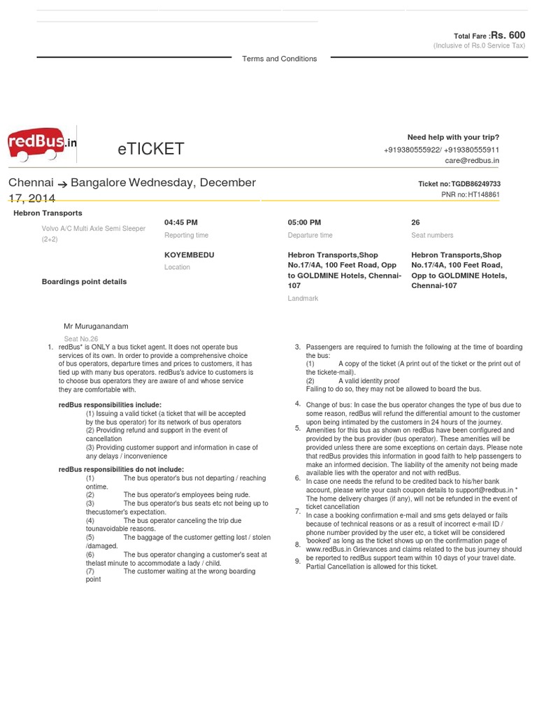 redBus Ticketing Terms & Conditions | PDF | Ticket (Admission) | Bus