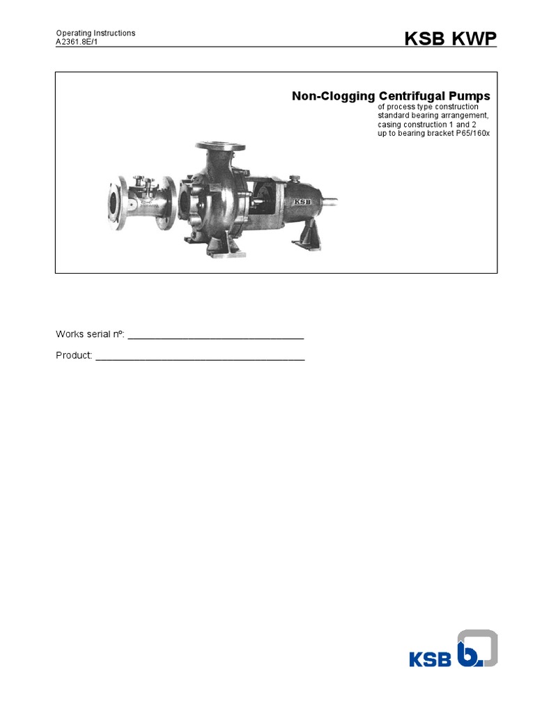 KSB KWP: Non-Clogging Centrifugal Pumps | PDF | Pump | Bearing (Mechanical)