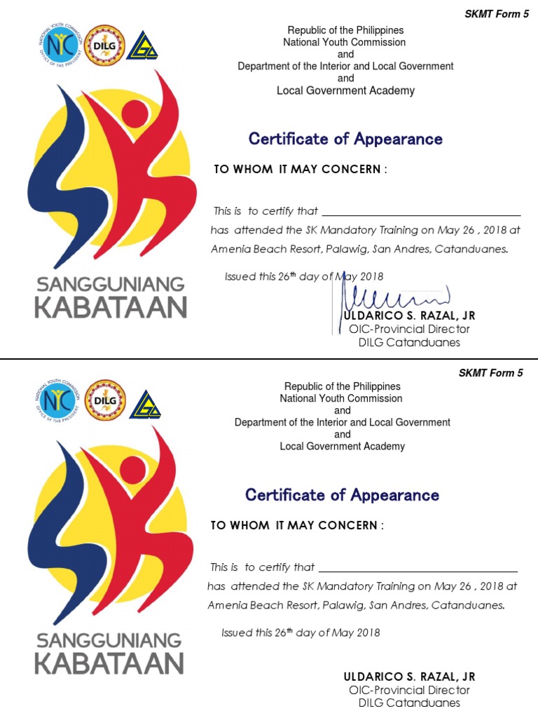 5 SKMT Certificate of Appearance | PDF