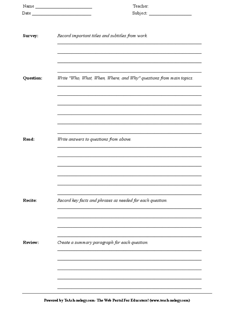 SQ3R Template | PDF | Communication