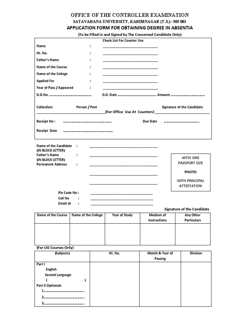 Office of The Controller Examination Application Form For Obtaining ...
