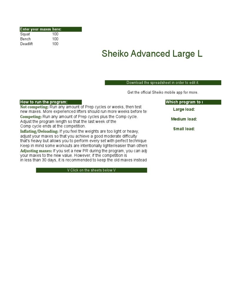 Sheiko Advanced Large Load: Squat 100 Bench 100 Deadlift 100 | PDF ...
