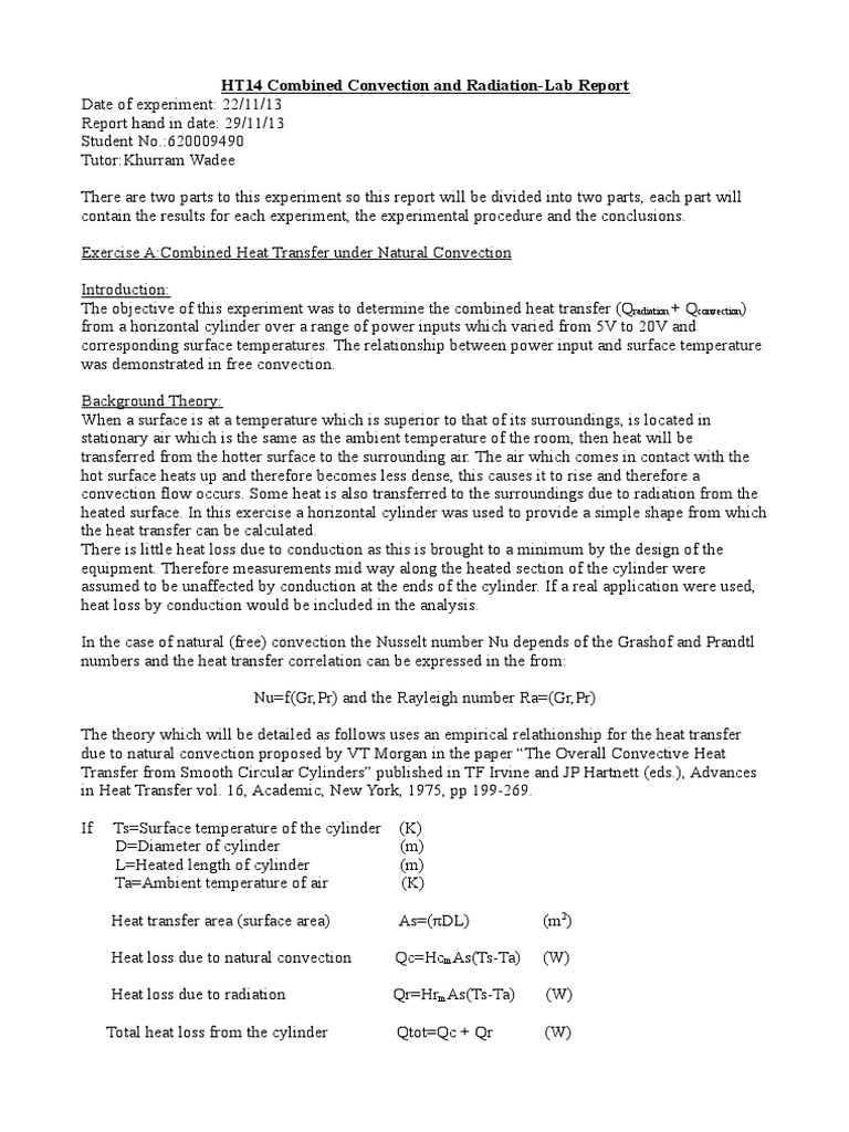 Combined Convection and Radiation Report - Odt | PDF | Heat Transfer ...