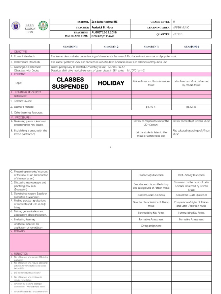 Grade 10 Afro-Latin Music Lesson | PDF | Teachers | Educational Assessment