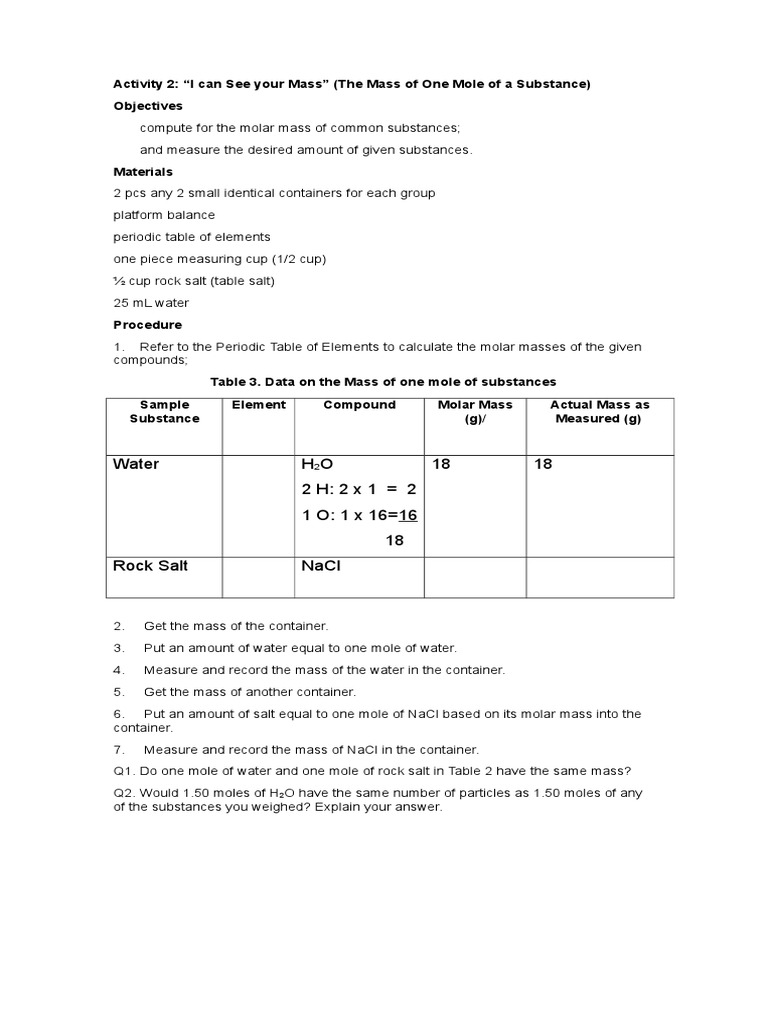Activities For Mole Concept | PDF