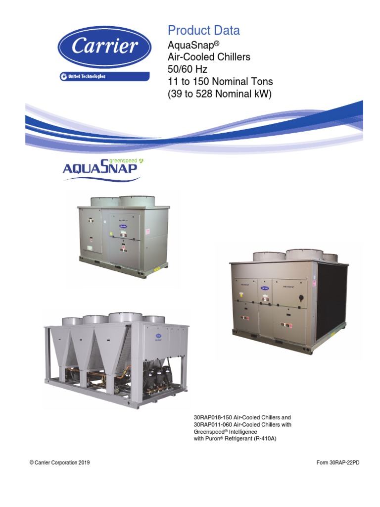 Product Data: Aquasnap Air-Cooled Chillers 50/60 HZ 11 To 150 Nominal ...