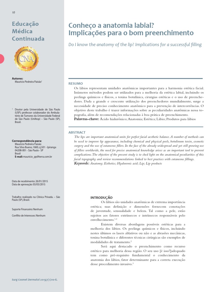 Anatomia dos lábios para preenchimento seguro | PDF | Artéria ...