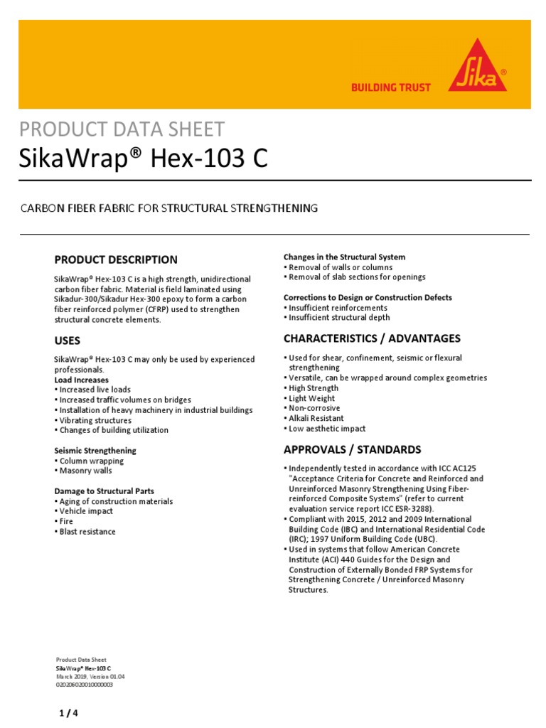 Pds CPD SikaWrap103C Us | PDF | Concrete | Materials Science