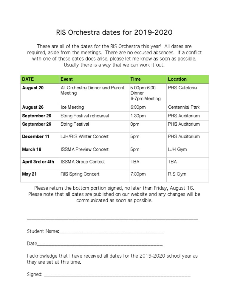 RIS Orchestra 2019-2020 Schedule | PDF