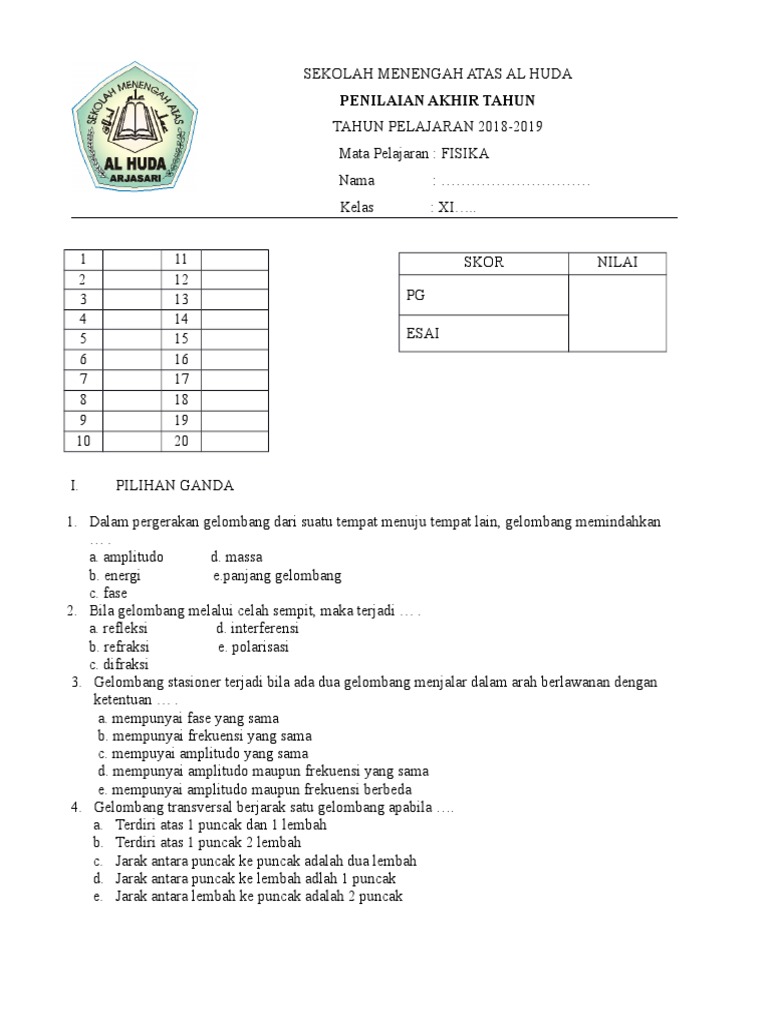 Soal PAT Fisika Kelas XI | PDF | Metode & Bahan Ajar | Sains & Matematika