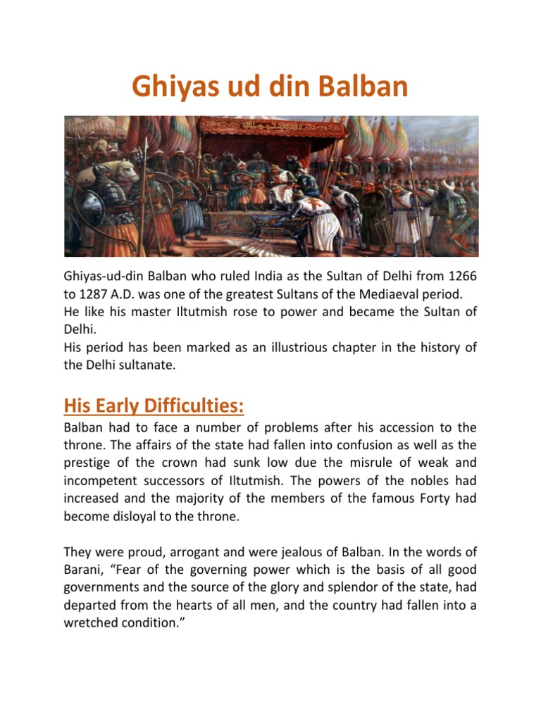 Ghiyas Ud Din Balban: His Early Difficulties | PDF