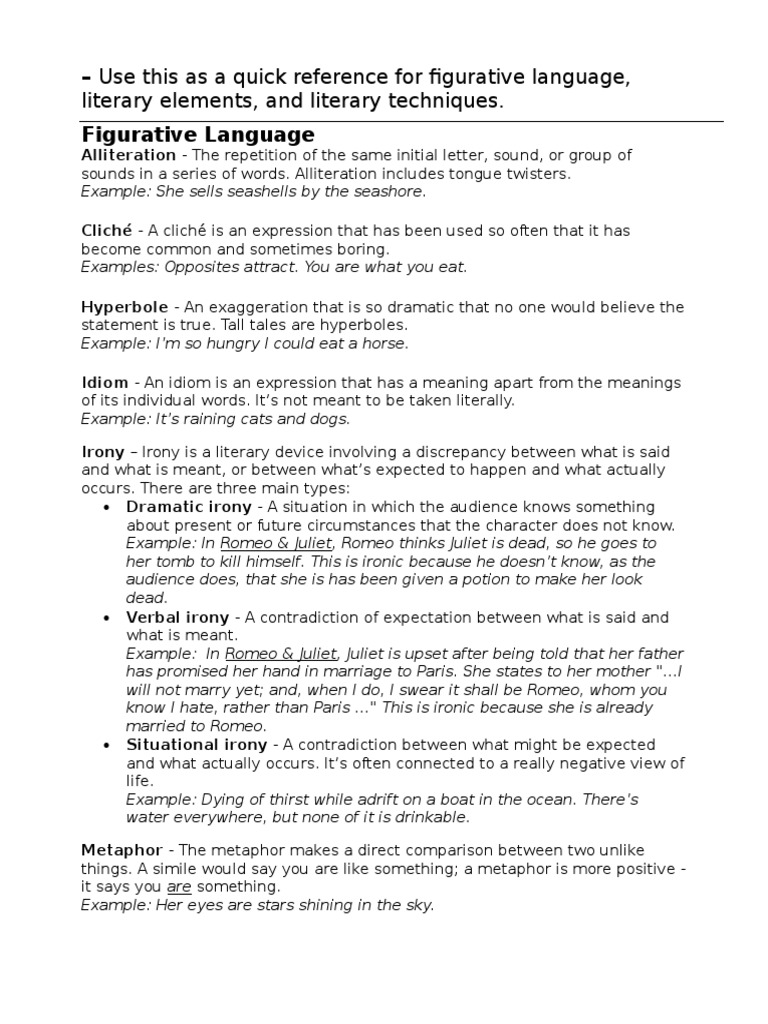 Figurative Language Cheat Sheet | PDF | Irony | Narration