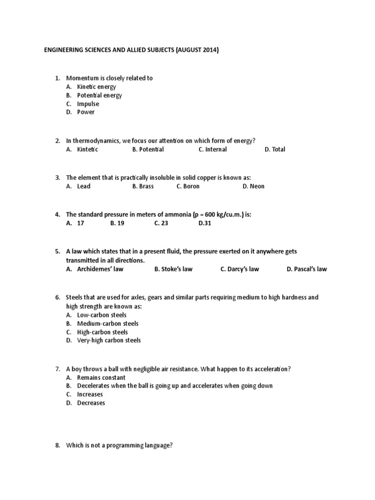 Engineering Sciences and Allied Subjects | PDF | Carbon | Force