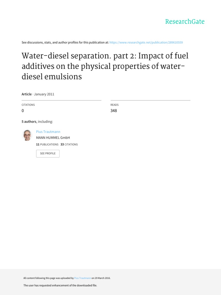 Water-Diesel Separation. Part 2: Impact of Fuel Additives On The ...