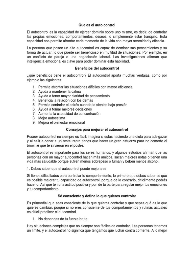 Que Es El Auto Control | PDF | Inteligencia emocional | Las emociones