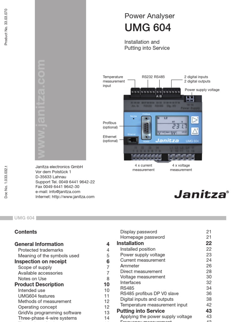 Umg 604 Janitza PDF | PDF | Electrical Connector | Transformer