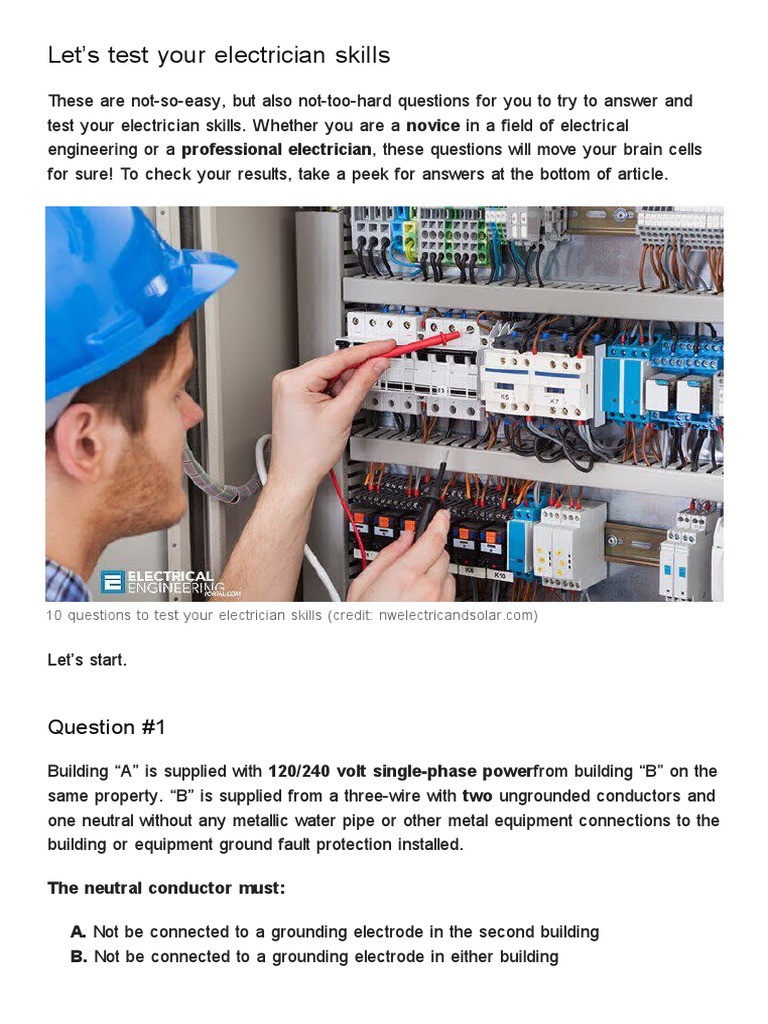 10 Questions To Test Your Electrician Skills - EEP | PDF | Volt ...