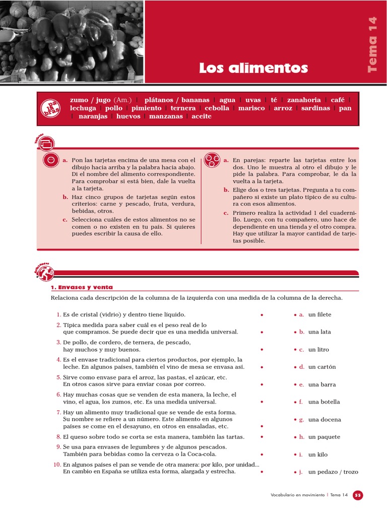 Vocabulario Los Alimentos PDF | PDF | ensalada | Alimentos