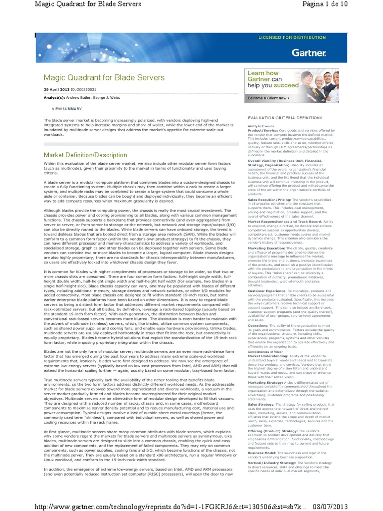 Magic Quadrant For Blade Servers | PDF | Dell | Cisco Systems