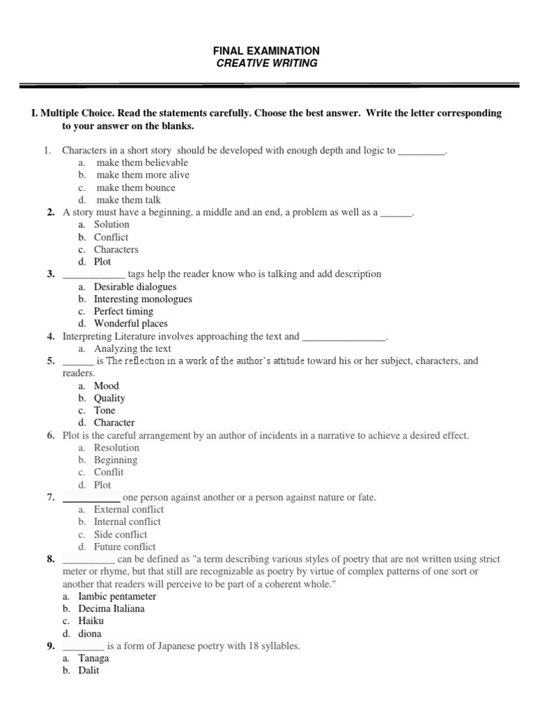 Creative-Writing Final Exam | PDF | Narration | Irony