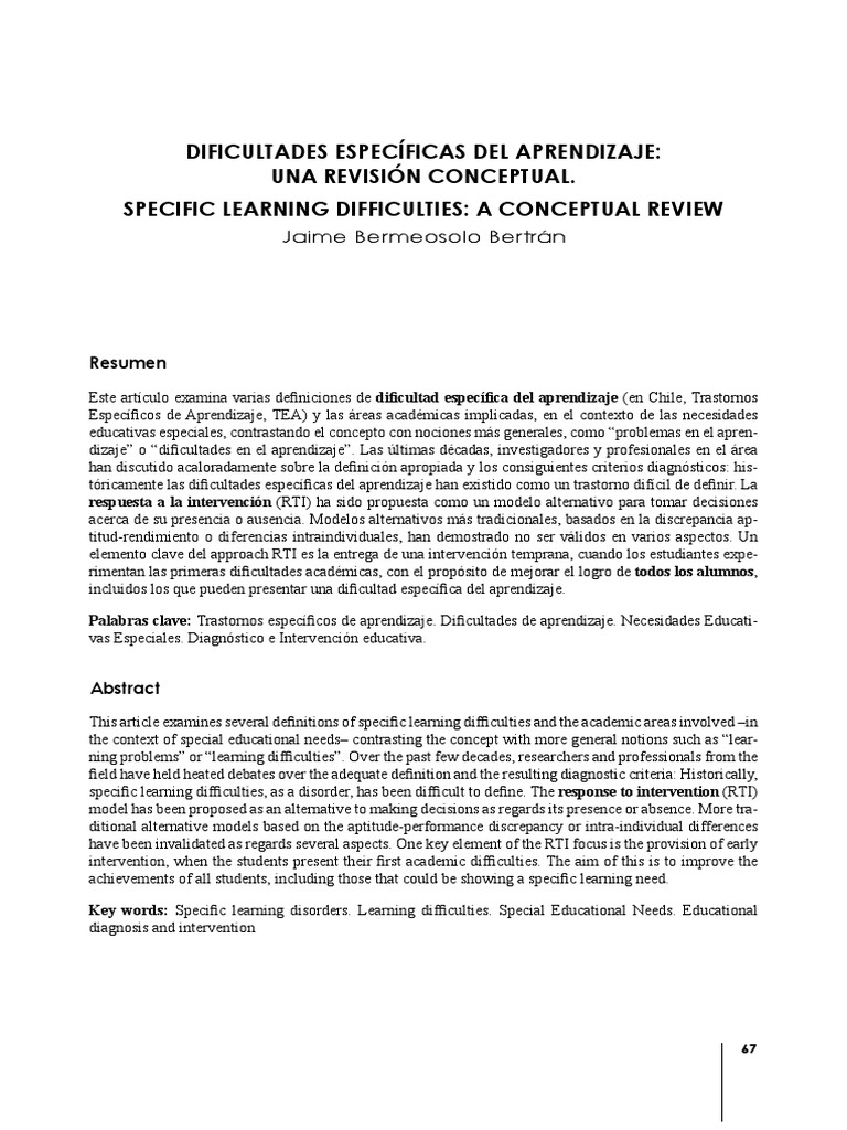 Bermeosolo (2007) - Dificultades Especificas de Aprendizaje | PDF | Dislexia | Espectro autista