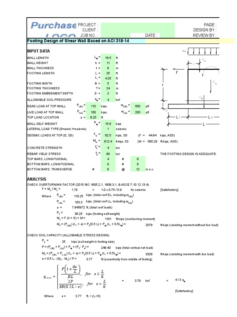 Footing Design of Shear Wall Based On ACI 318-14: Input Data | PDF ...