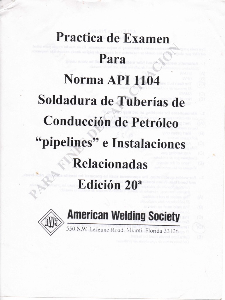 Examen Norma API 1104 | PDF | Materiales de construcción | Rieles