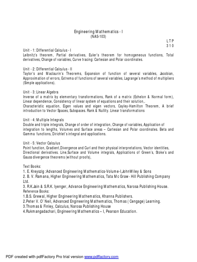 Engineering Mathematics - I: (NAS-103) LTP 3 1 0 Unit - 1: Differential Calculus - I | PDF ...