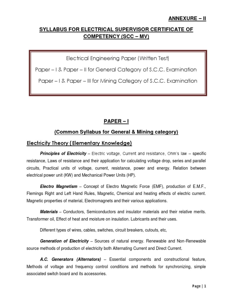 Syllabus SCC MV HT Exam 2019 | PDF | Electrical Wiring | Alternating ...