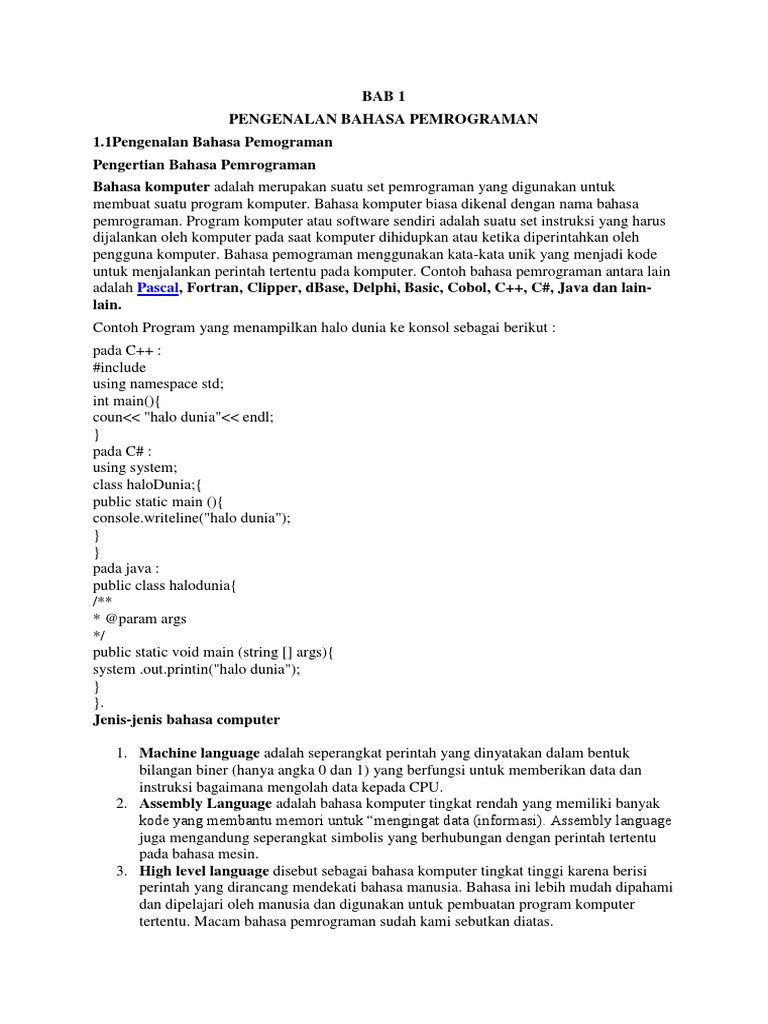 Rangkuman Materi Pemrograman Dasar Kls X SMTR 1 | PDF