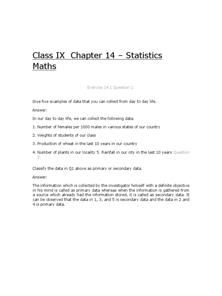 Class IX Chapter 14 - Statistics Maths: Exercise 14.1 Question 1 | PDF ...