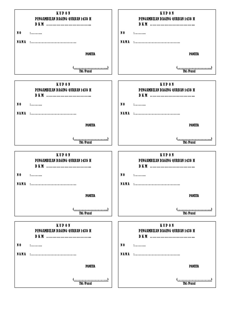 Contoh Format Kupon Pengambilan Daging Qurban Idul Adha PDF | PDF