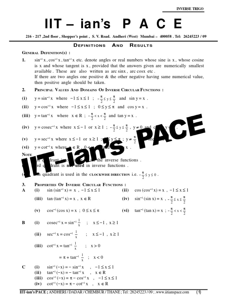 IITians Pace | PDF | Trigonometric Functions | Algebra