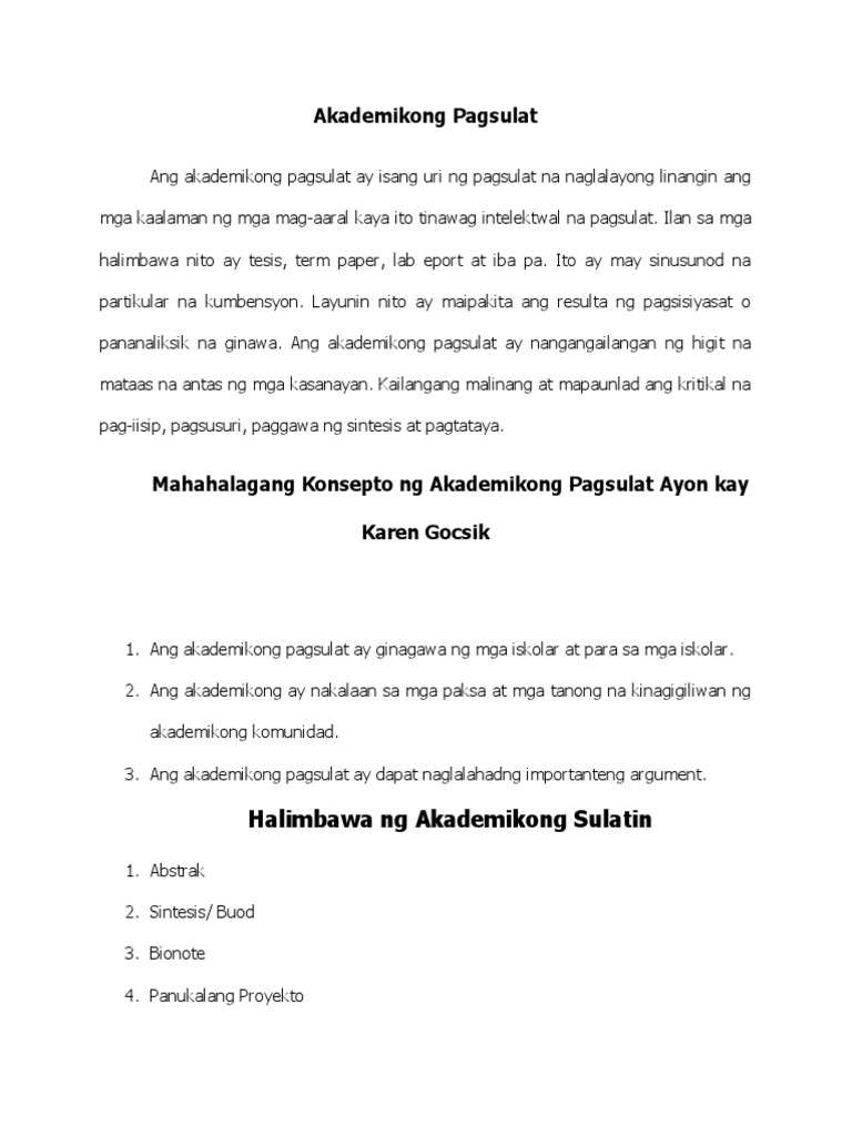 Akademikong Pagsulat | PDF