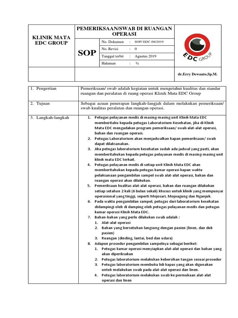 Sop Prosedur Swab | PDF