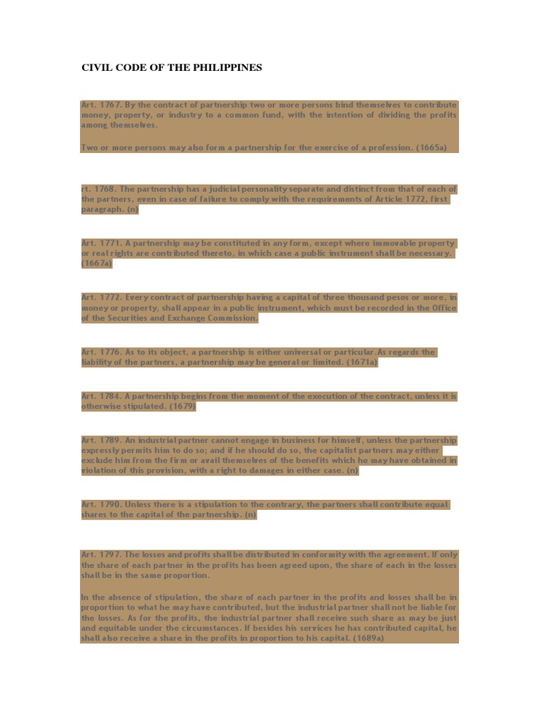 Civil Code of The Philippines | PDF | Partnership | Board Of Directors